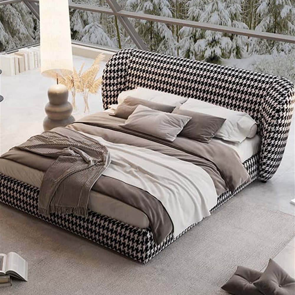 Everill Houndstooth Pattern Wide Headboard Luxury Bed Frame– CASASPACE