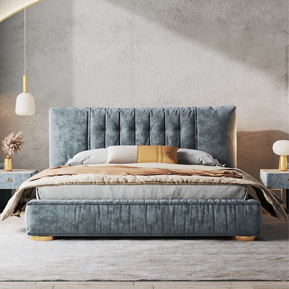 Evert Suede Fabric Upholstered Headboard Modern Bed Frame– CASASPACE
