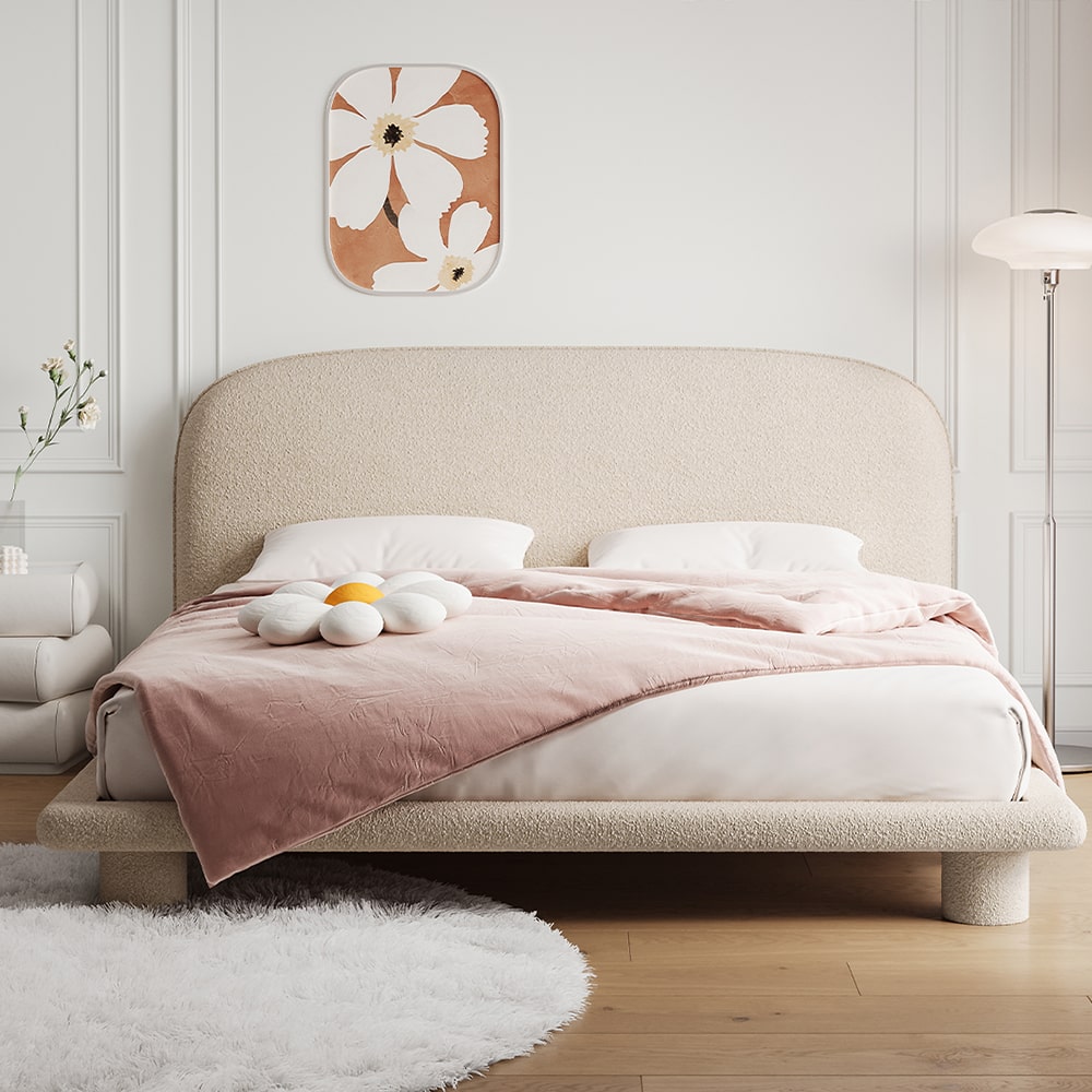 Flore Boucle Round Shaped Headboard Bed Frame– CASASPACE