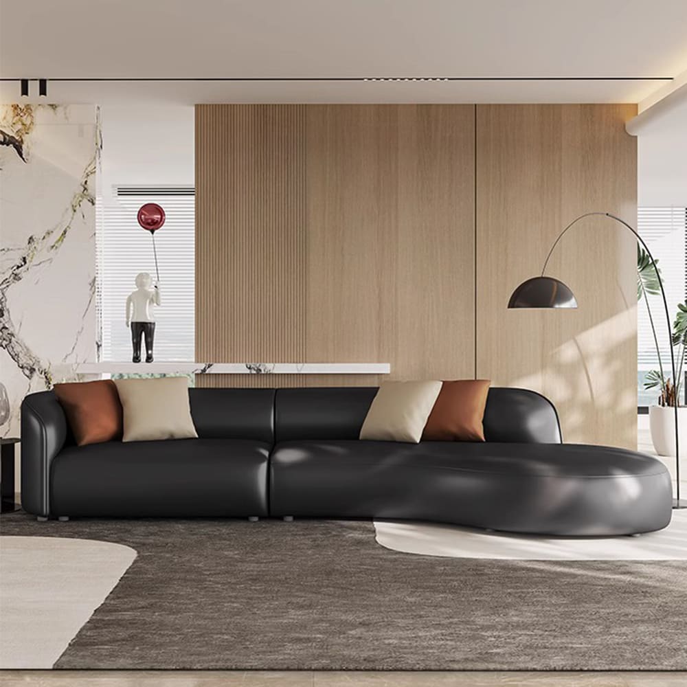 Gene Black Calf Round Multi-Seater L-Shaped Sofa Luxury Interior Curve ...