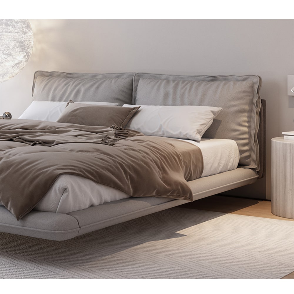 Gotzon Suede Fabric Modern Floating Bed Frame with Cushions /Bedside T ...