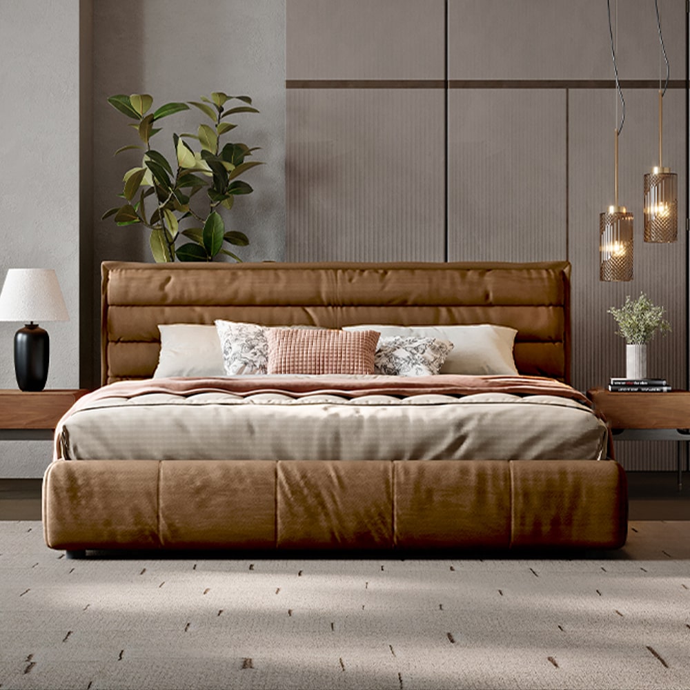 Harue Suede Fabric Modern Upholstered Headboard Bed Frame– CASASPACE