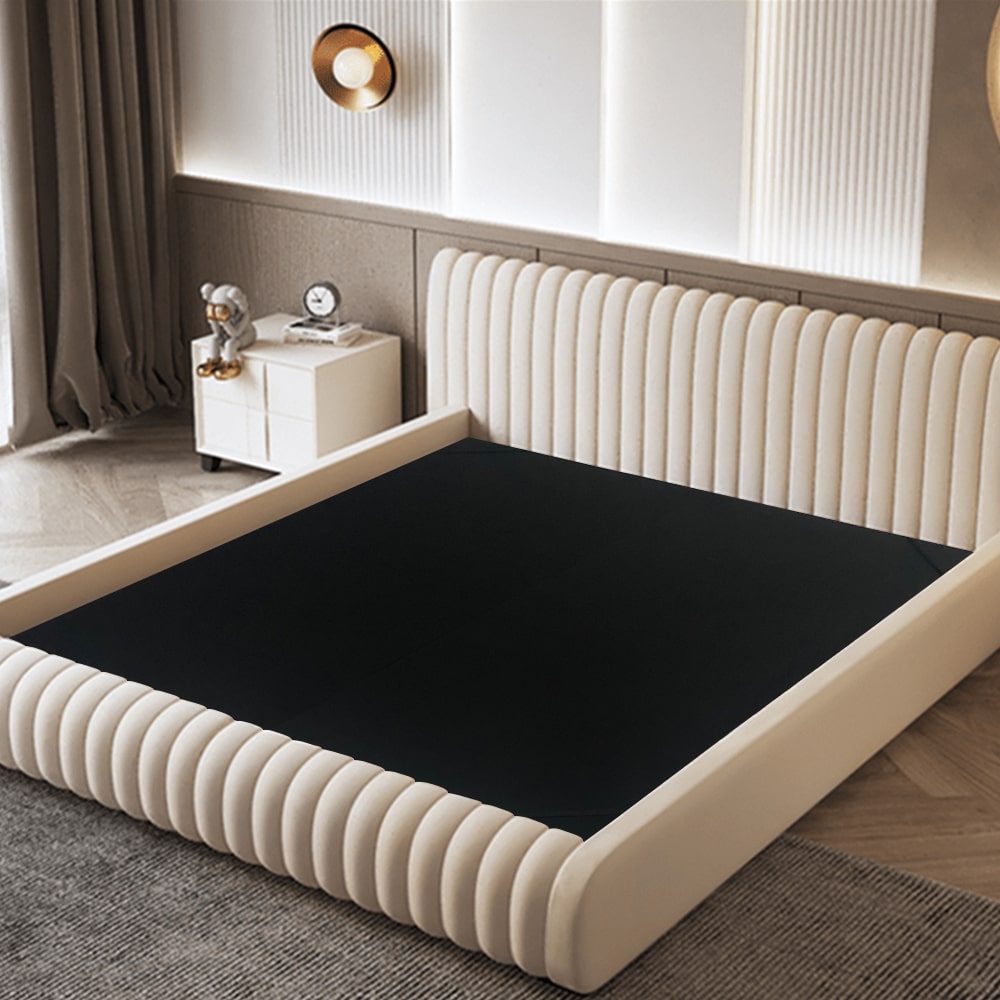 Isley Velvet Fabric Stripe Pattern Bed Frame /Bedside Table– CASASPACE