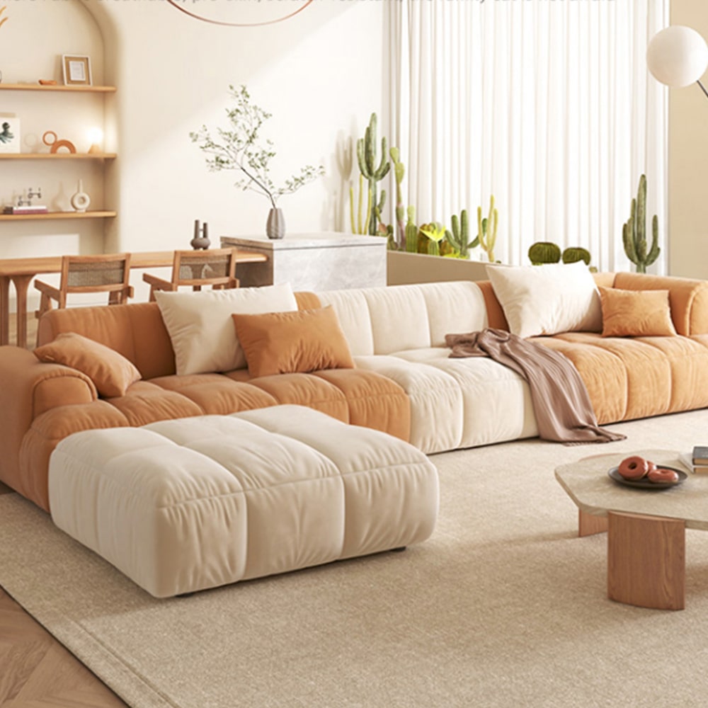 Julia Suede Fabric Soft Sofa Modern 2-Seater Couch with Ottoman– CASASPACE
