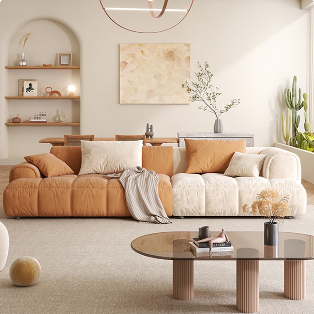 Julia Suede Fabric Soft Sofa Modern 3-Seater Couch with Ottoman– CASASPACE