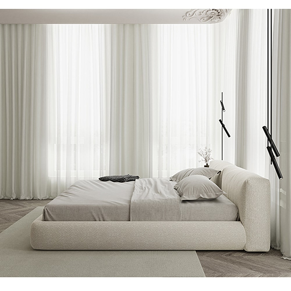 Amos Boucle Contemporary Rectangular Headboard Bed Frame with Bedside ...