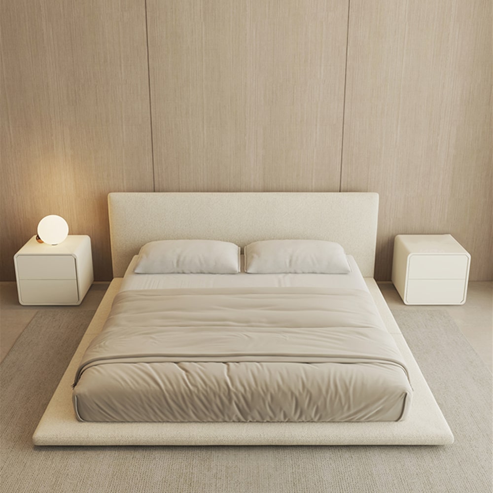 Cesar Suede Fabric Contemporary Minimalist Bed Frame/Bedside Table ...