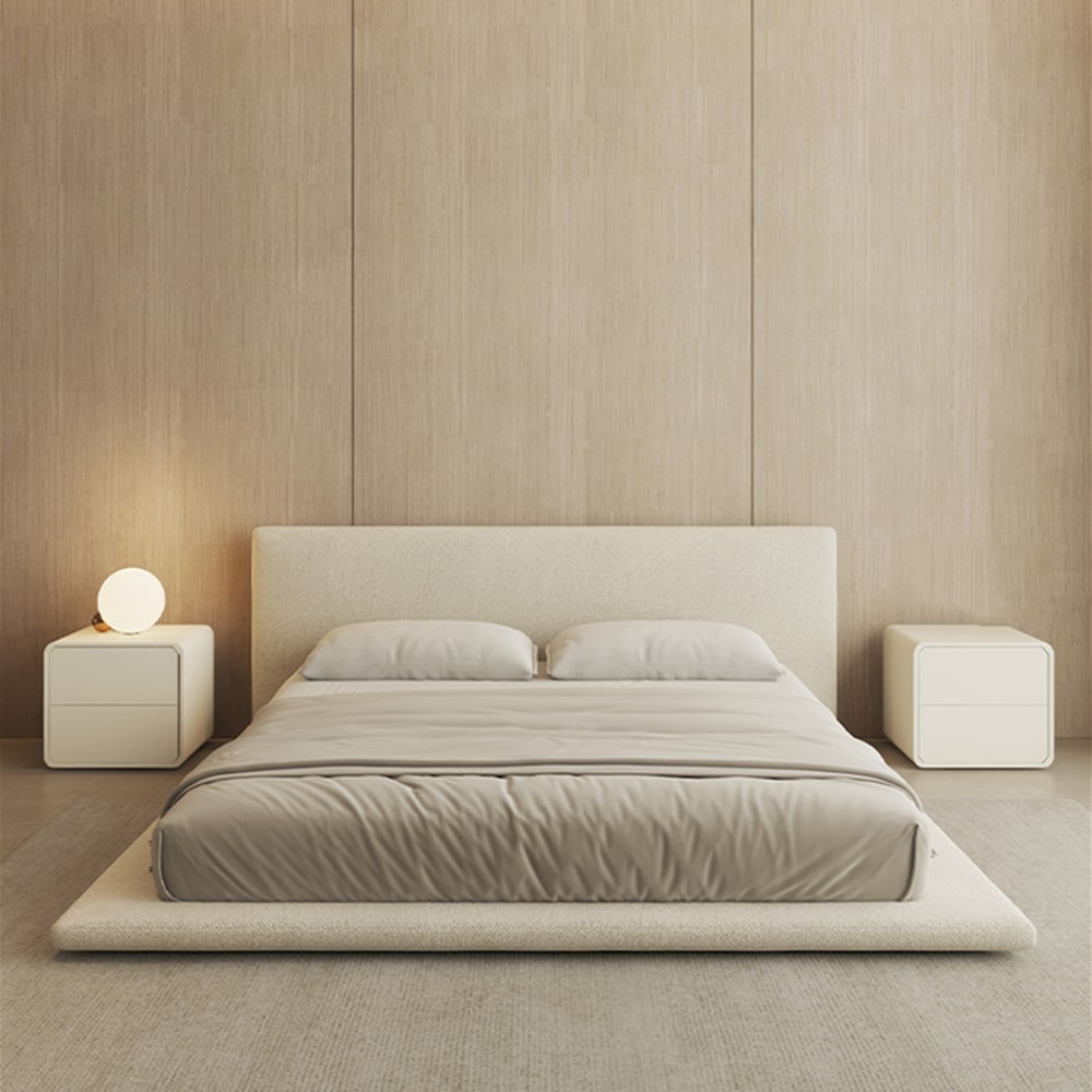 Cesar Suede Fabric Contemporary Minimalist Bed Frame/Bedside Table ...