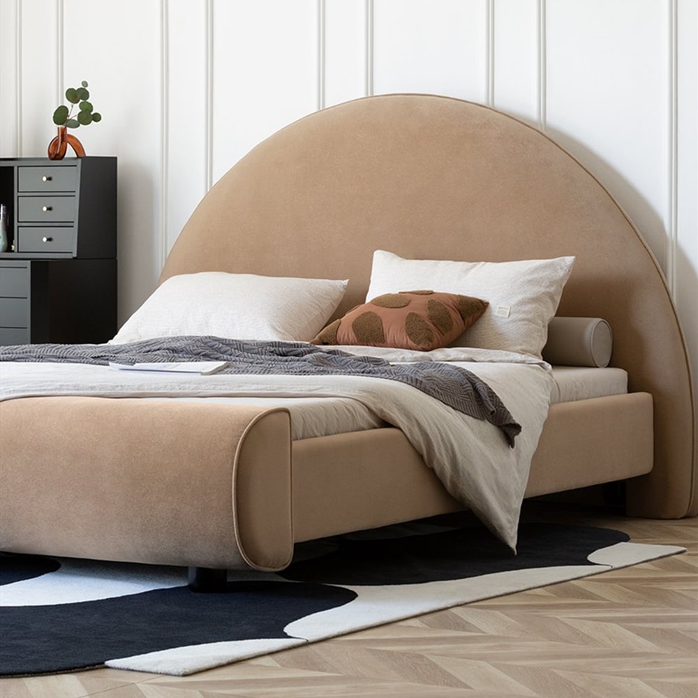 Desirae Velvet Fabric Round Shaped Headboard Bed Frame– CASASPACE