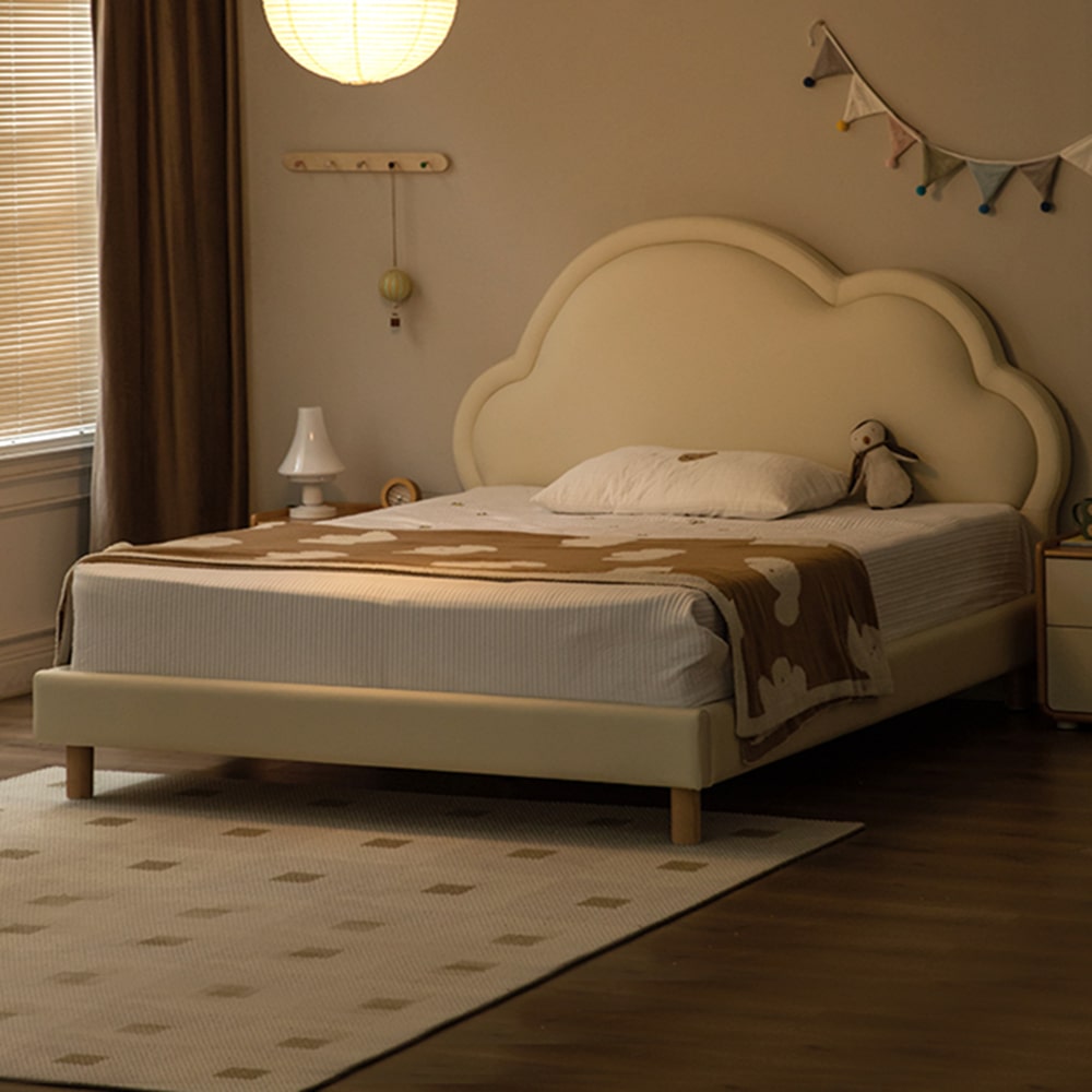 Dillian Suede Fabric Cloud Shape Headboard Bed Frame– CASASPACE