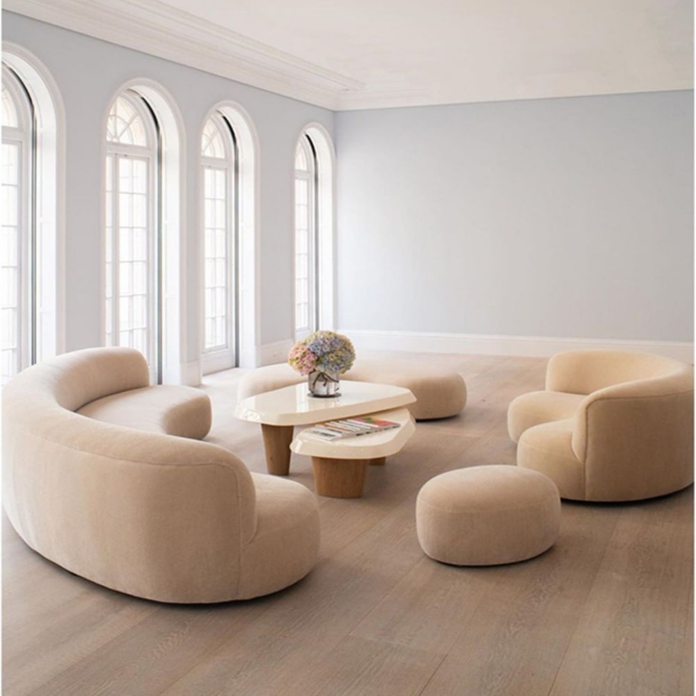 Doris Boucle/velvet 2-Seater Curved Sofa Round Shaped Interior Upholst ...