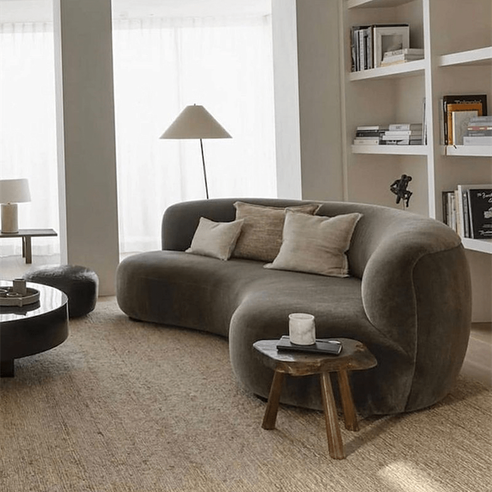 Doris Boucle/velvet 2-Seater Curved Sofa Round Shaped Interior Upholst ...