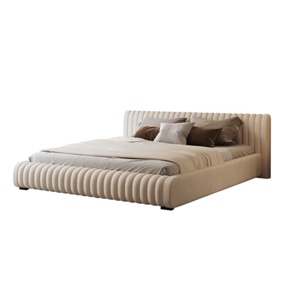 Isley Velvet Fabric Stripe Pattern Bed Frame /Bedside Table– CASASPACE