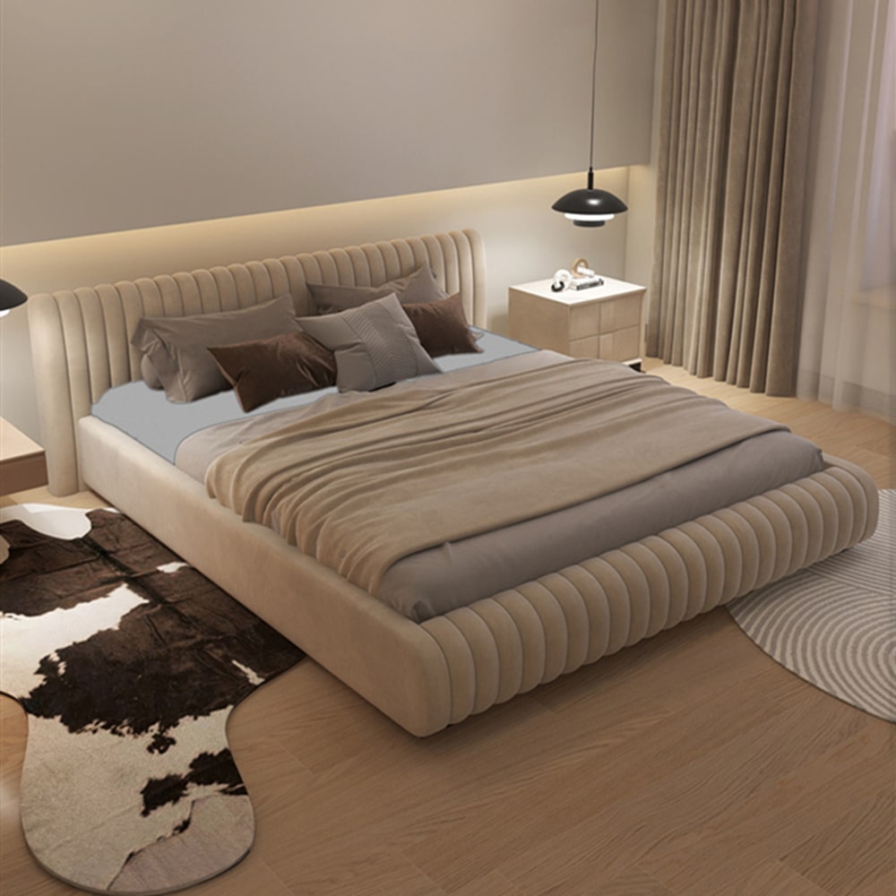 Isley Velvet Fabric Stripe Pattern Bed Frame /Bedside Table– CASASPACE