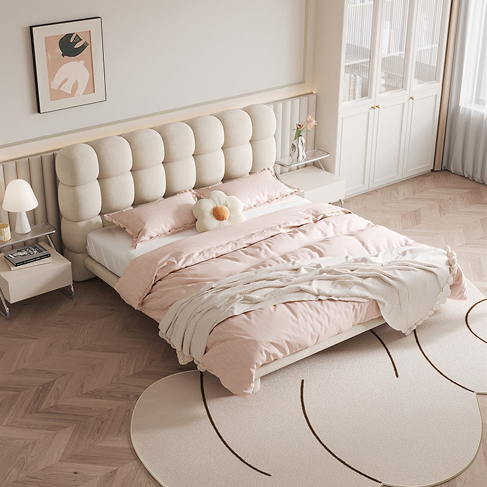 Isra Boucle Puff Upholstered Bed Frame– CASASPACE