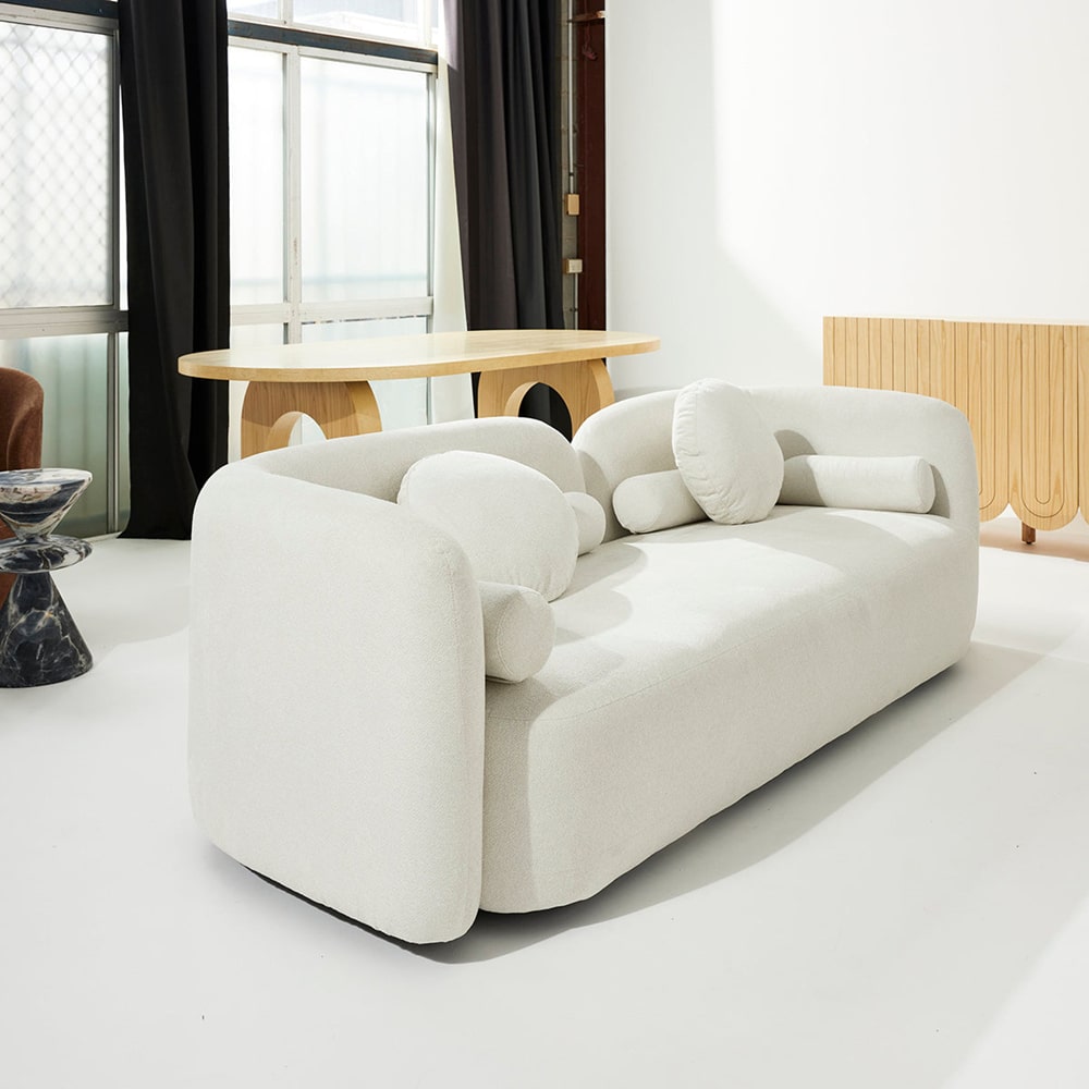 Joyce Boucle Round Shaped Upholstery 3-Seater Arm Sofa– CASASPACE